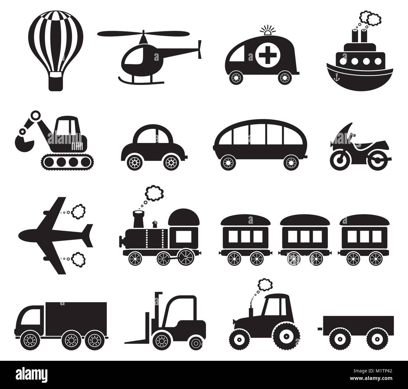 Set of cute black vector transport icons isolated Stock Vector Image ...