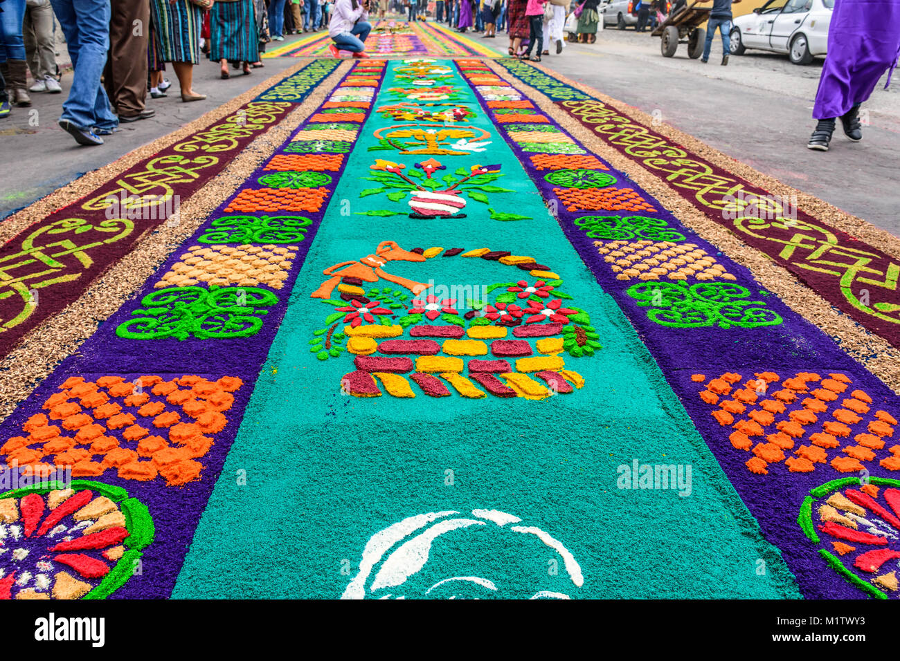 Antigua, Guatemala - March 13, 2016: Handmade dyed sawdust Lent ...