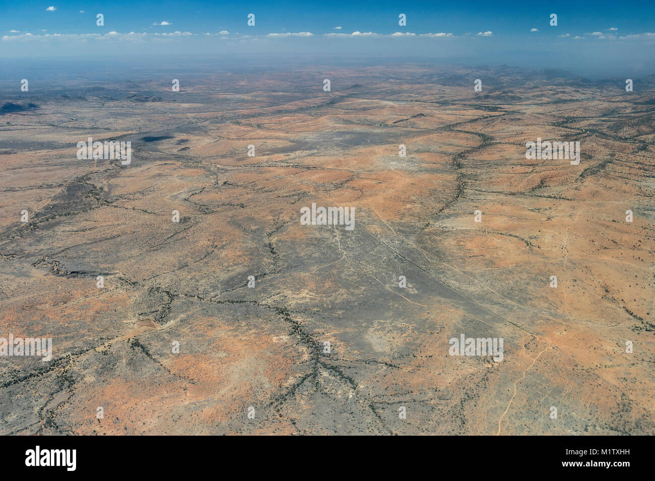 An aerial view of the arid dry country in northern Kenya, north of ...