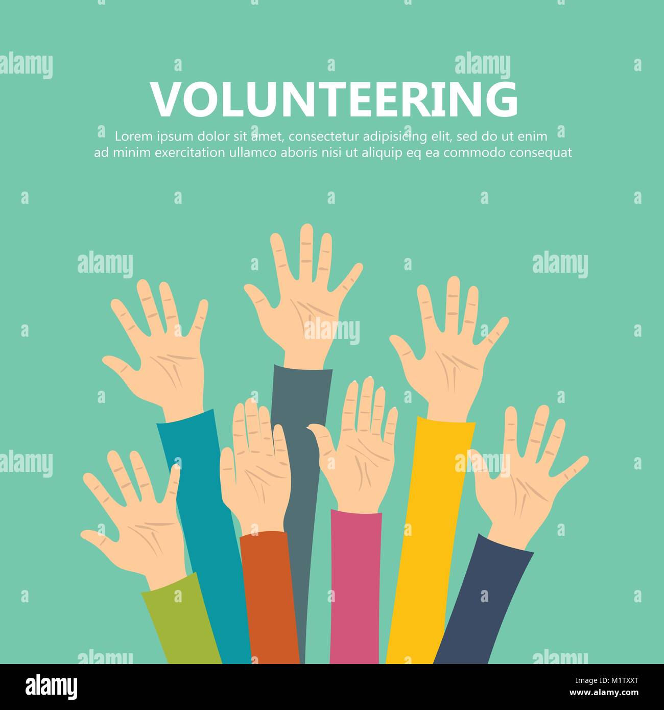 Volunteering concept. Hand raised up. Flat vector illustration Stock ...