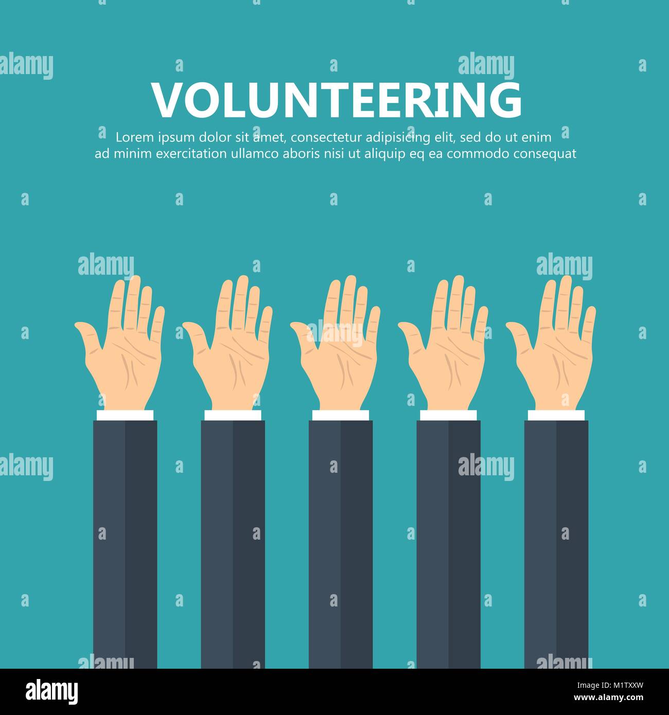 Volunteering concept. Hand raised up. Flat vector illustration Stock ...