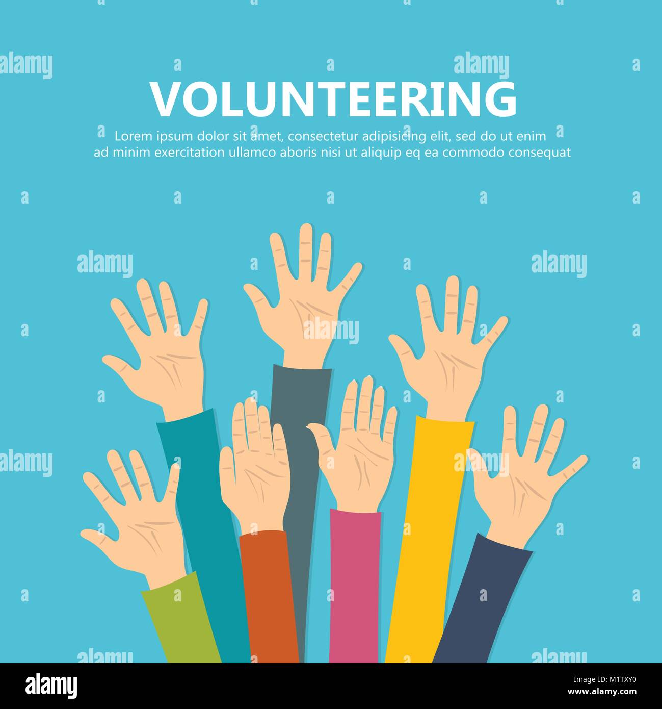 Volunteering concept. Hand raised up. Flat vector illustration Stock ...