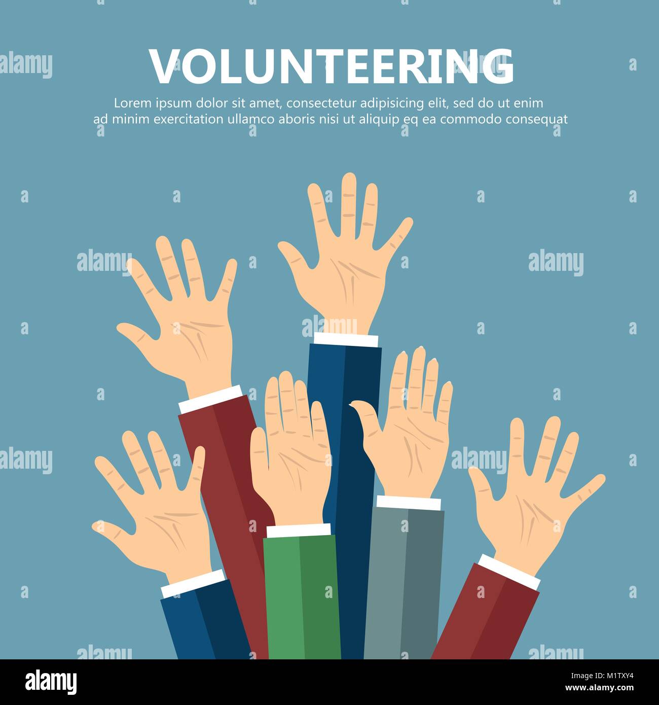 Volunteering concept. Hand raised up. Flat vector illustration Stock ...