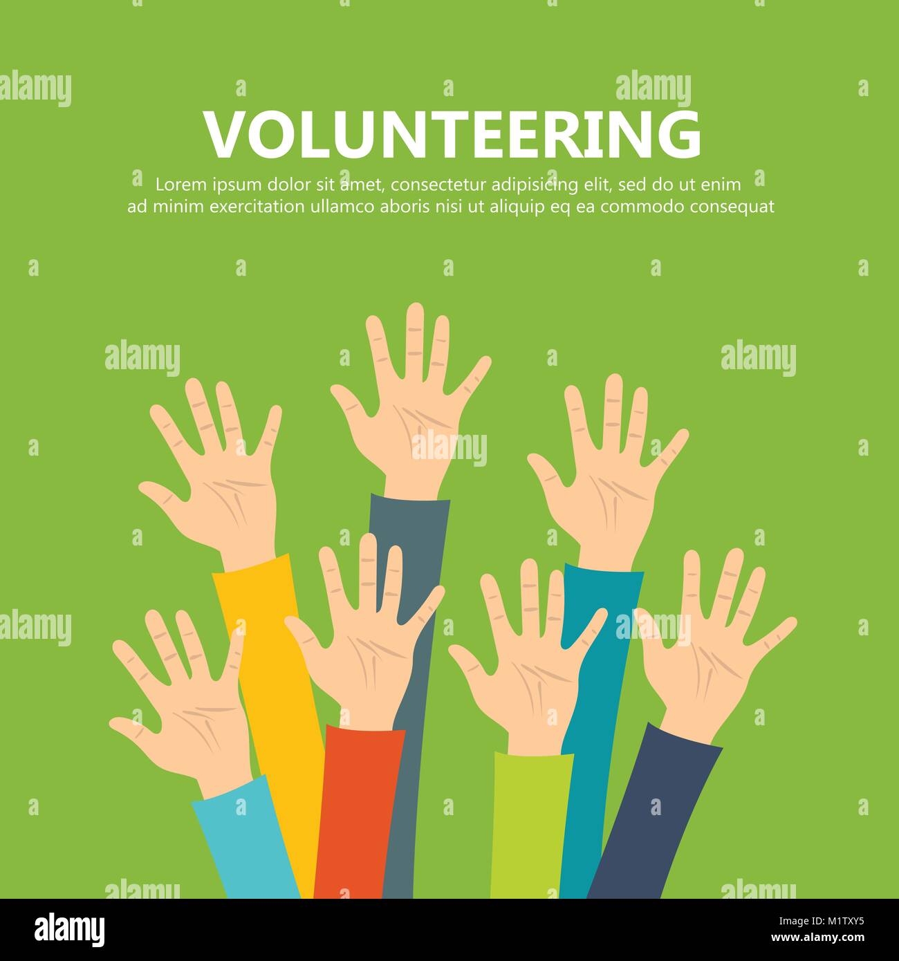 Volunteering concept. Hand raised up. Flat vector illustration Stock ...