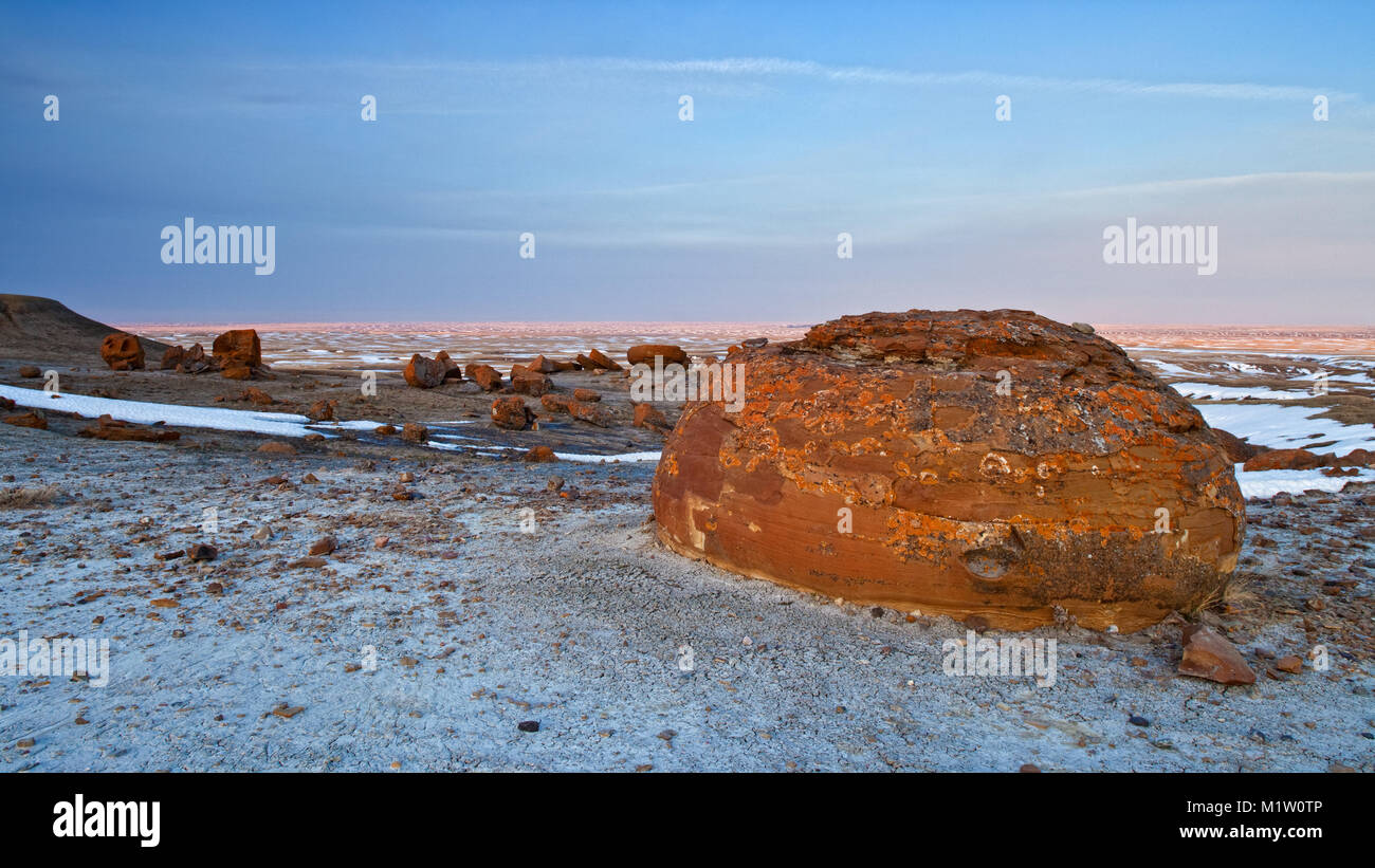 Unusual round red boulders in Red Rock Coulee in Southern Alberta ...