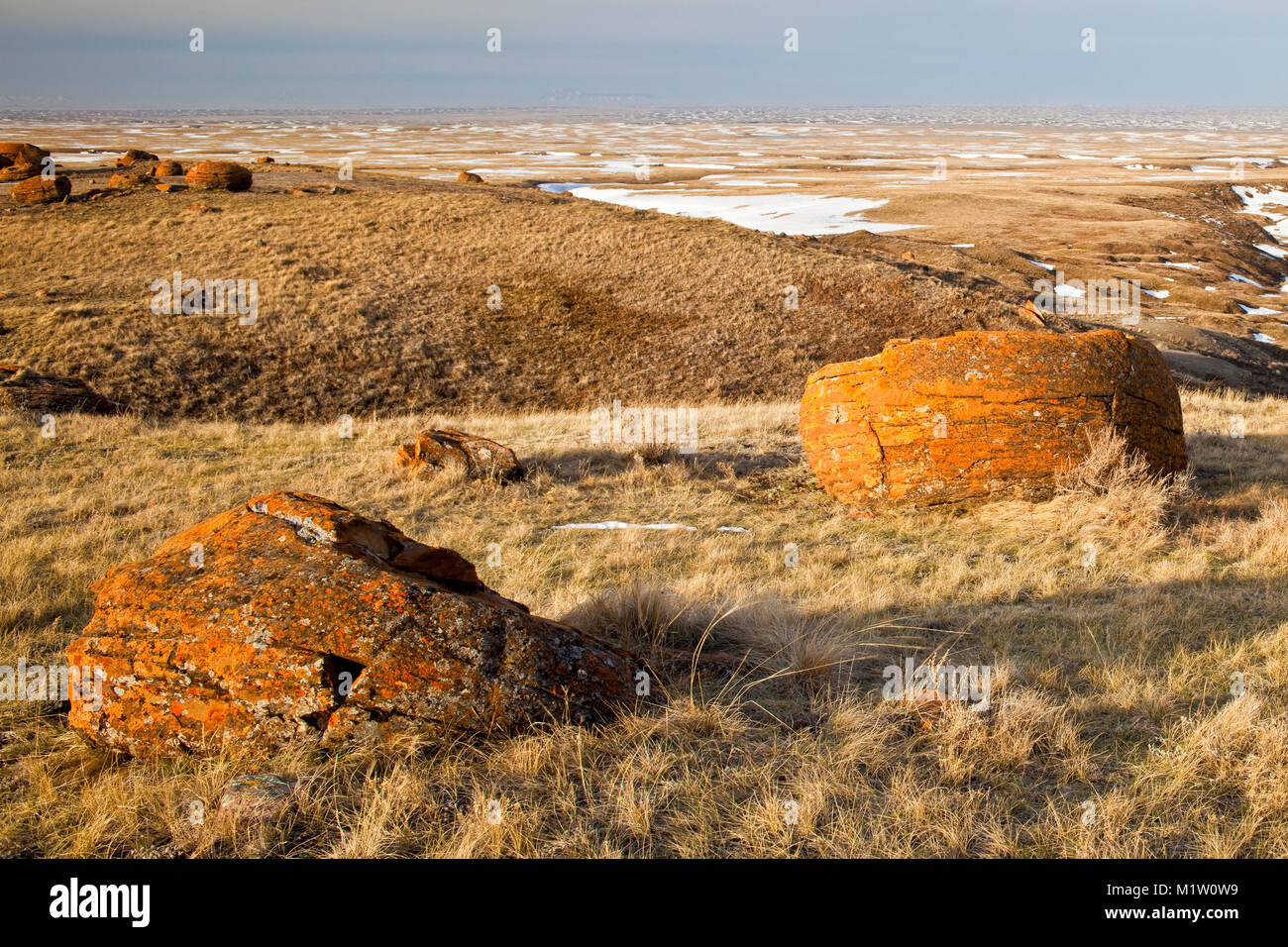 Unusual round red boulders in Red Rock Coulee in Southern Alberta ...