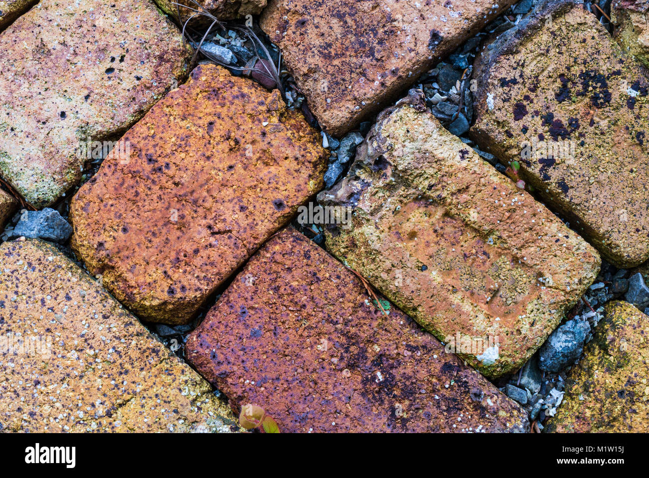 Rustic brick walkway full of texture and color Stock Photo - Alamy