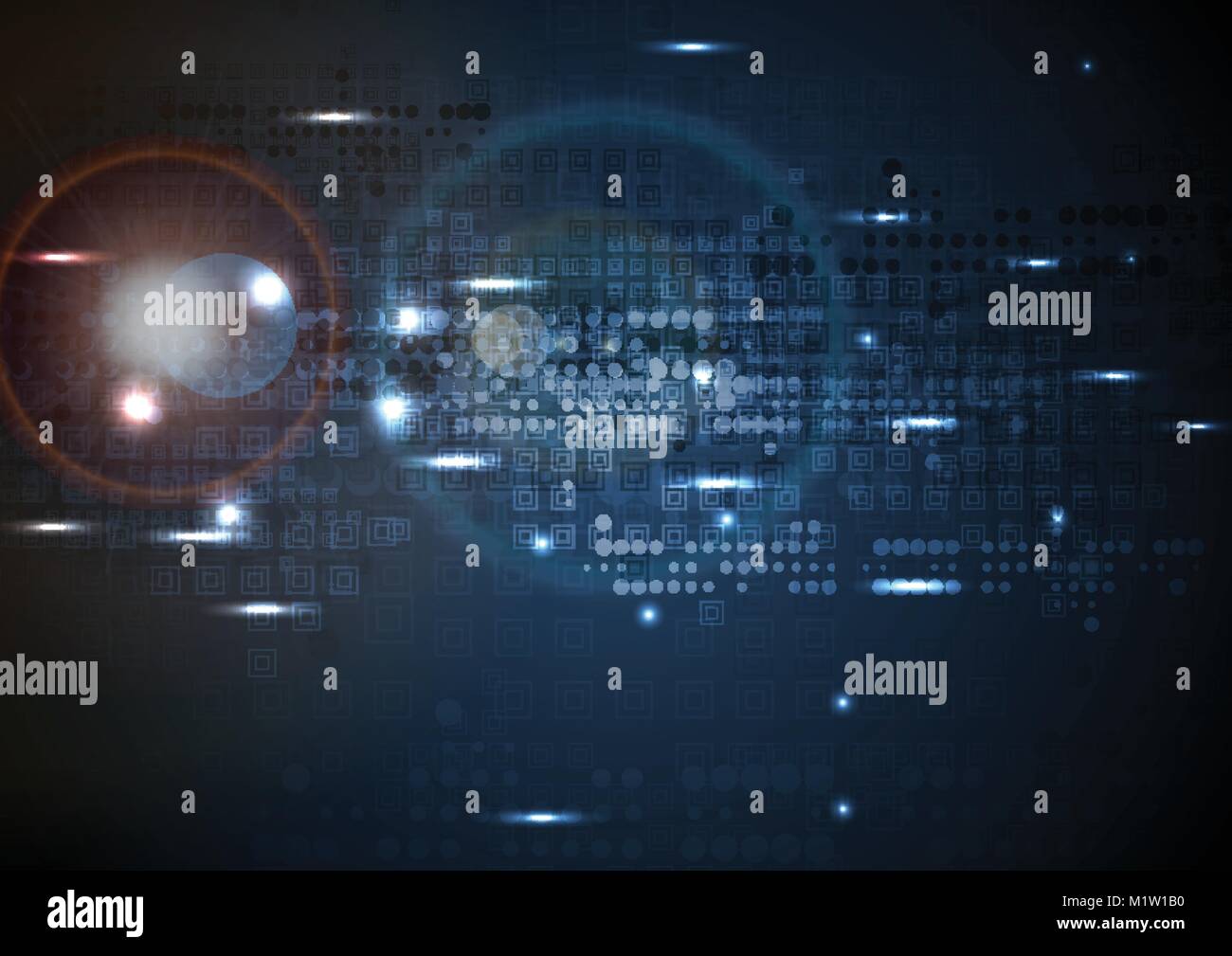 Dark blue tech background with geometric shapes and lens flare. Vector ...
