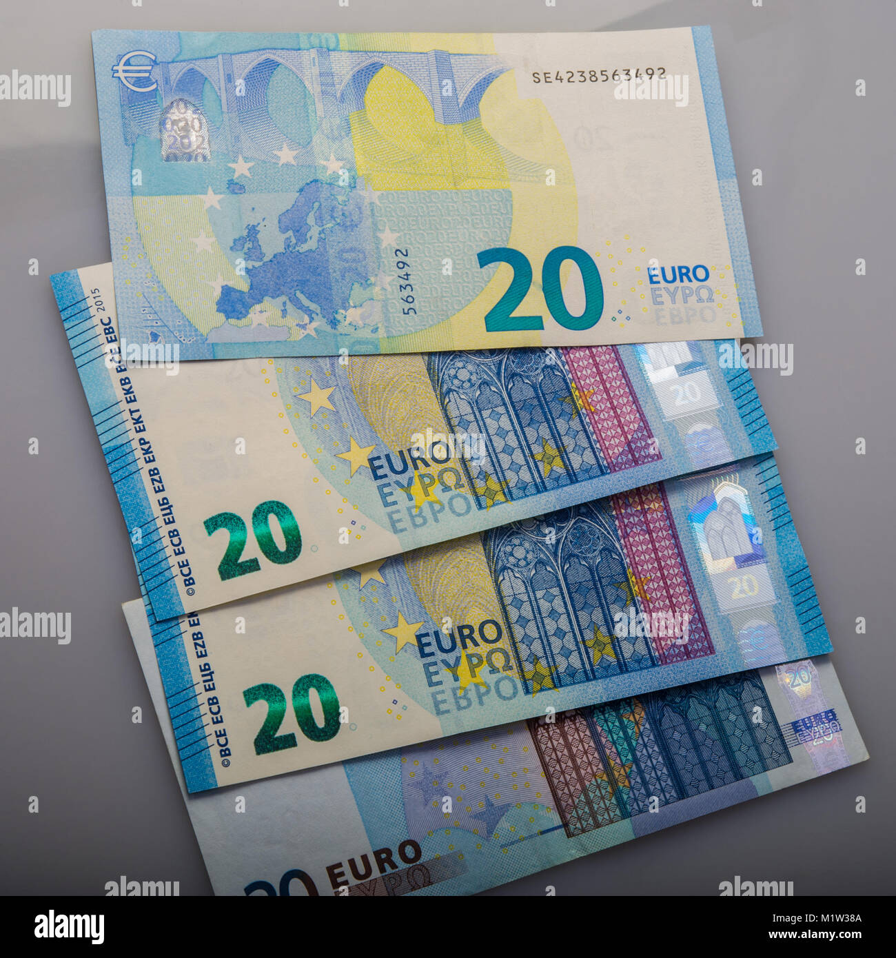 paper euro notes. Twenty euros. Currency of the European Union Stock ...