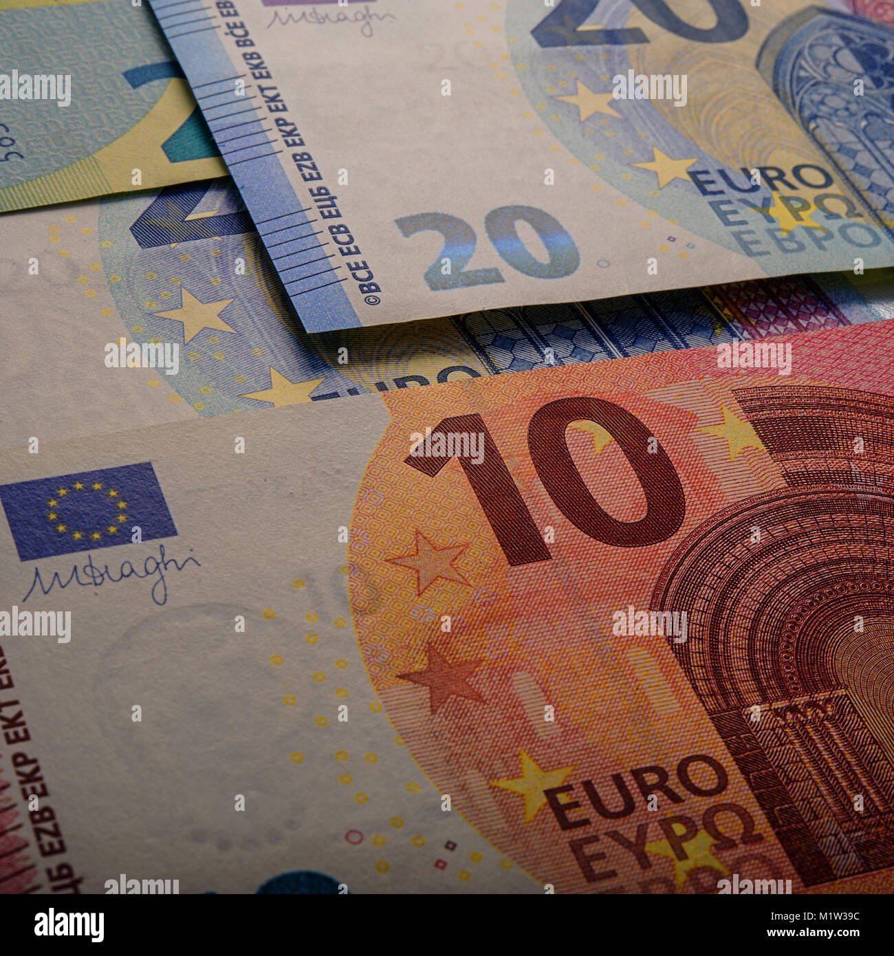 paper euro notes. Ten and twenty euros. Currency of the European Union ...