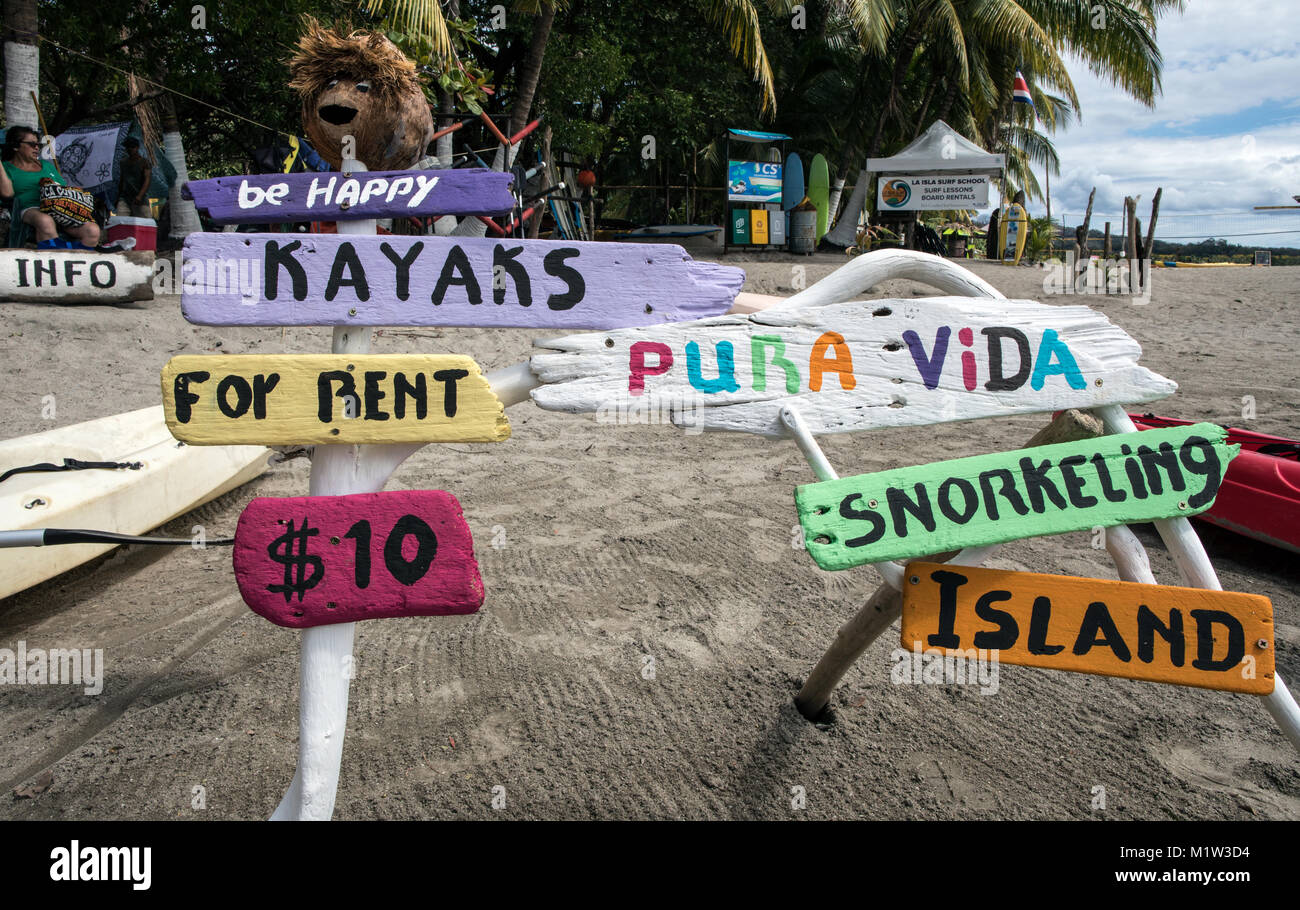 Beach Signs Playa Hermosa Costa Rica Central America Stock Photo - Alamy