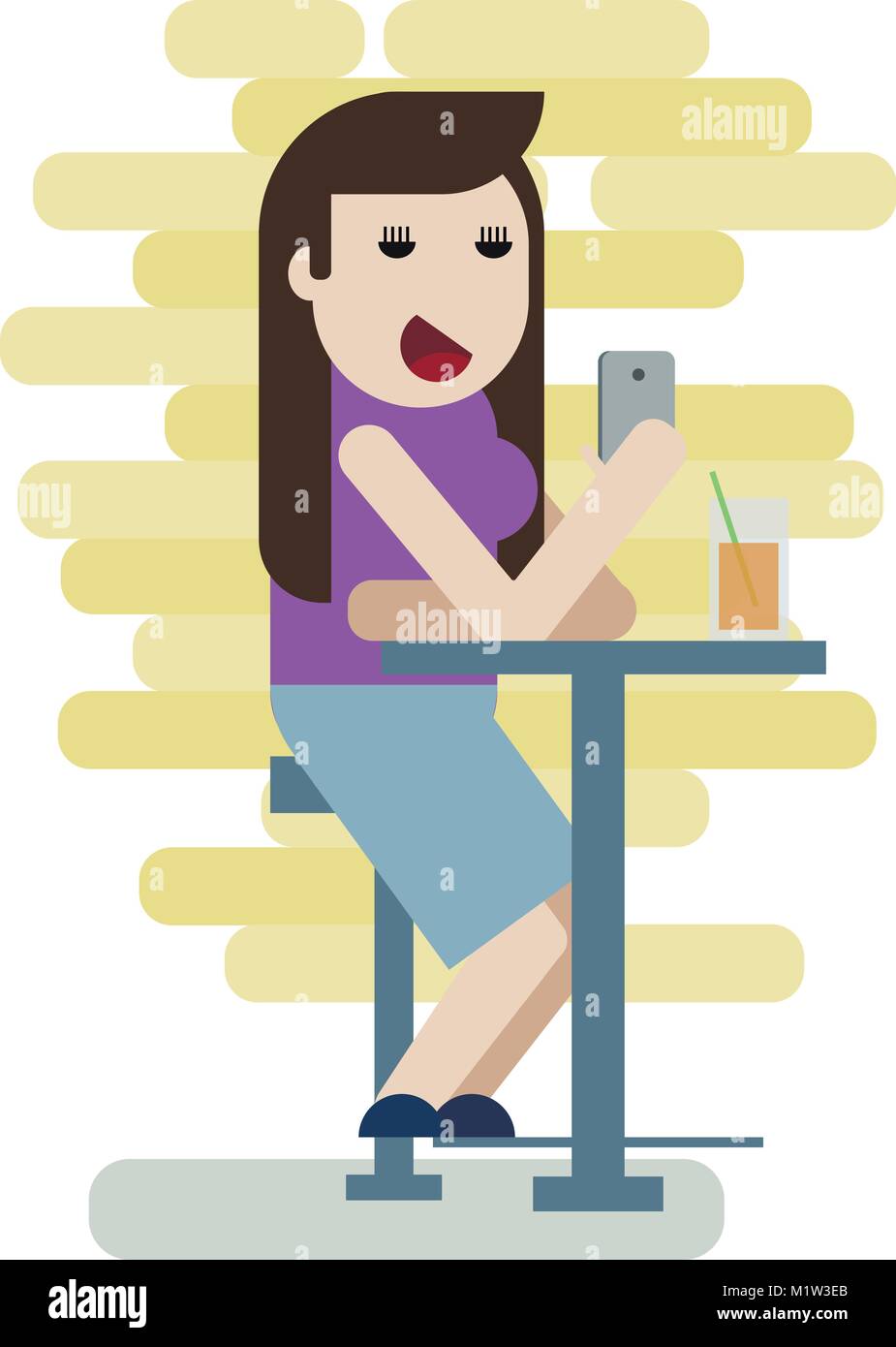 Girl sitting in the bar with phone and drinking a beer Stock Vector ...