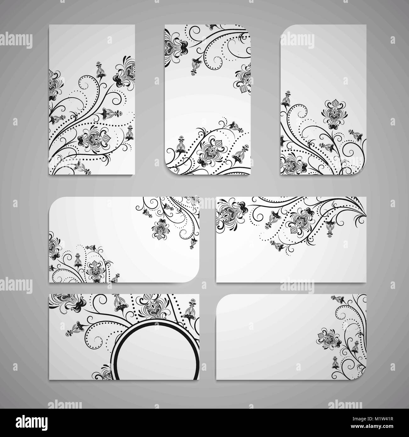 black and white card with floral pattern on a white background Stock ...