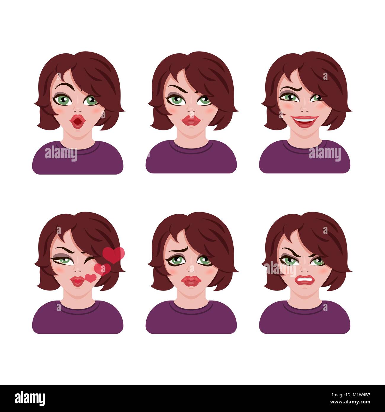 Emoji emoticon smiley vector set girl hi-res stock photography and ...