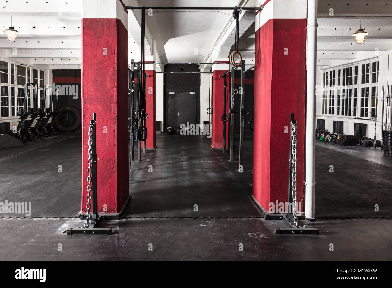 An Empty Gym Interior With Exercise Equipment Stock Photo - Alamy