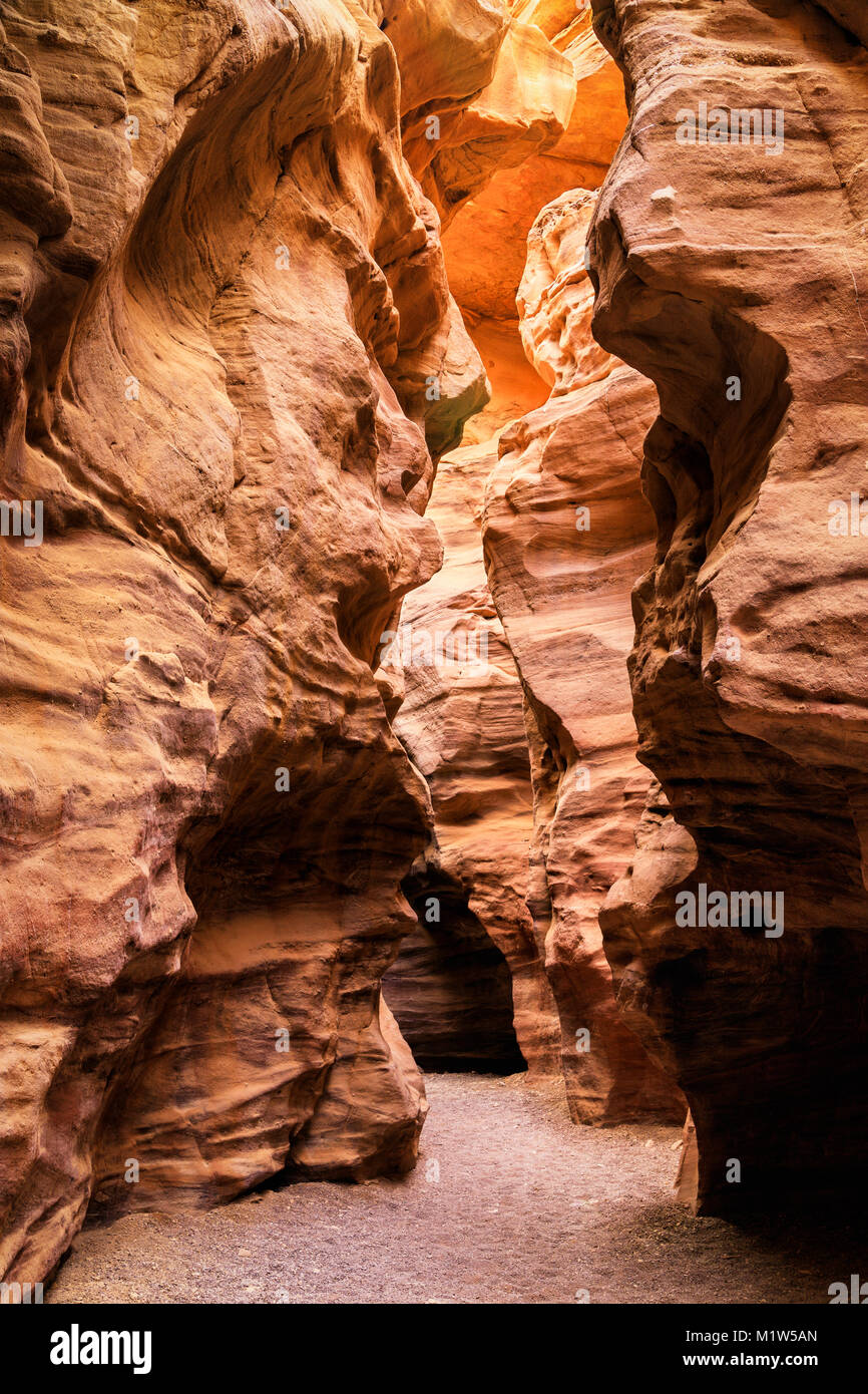 Waved rocks of Red canyon formed and eroded by water. Park near Eilat ...
