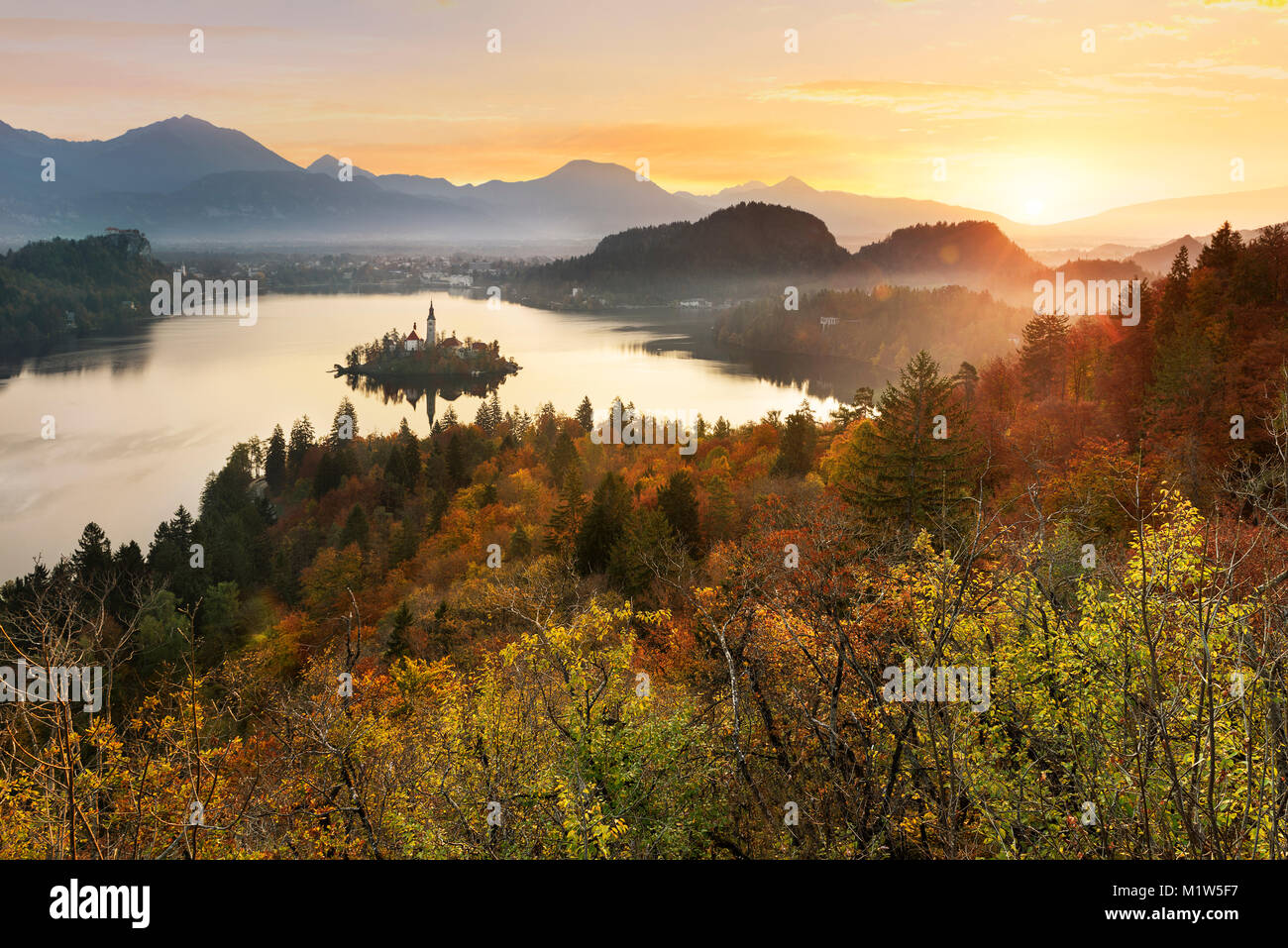 Amazing View in autumn : Bled Lake, Island,Church And Castle With ...