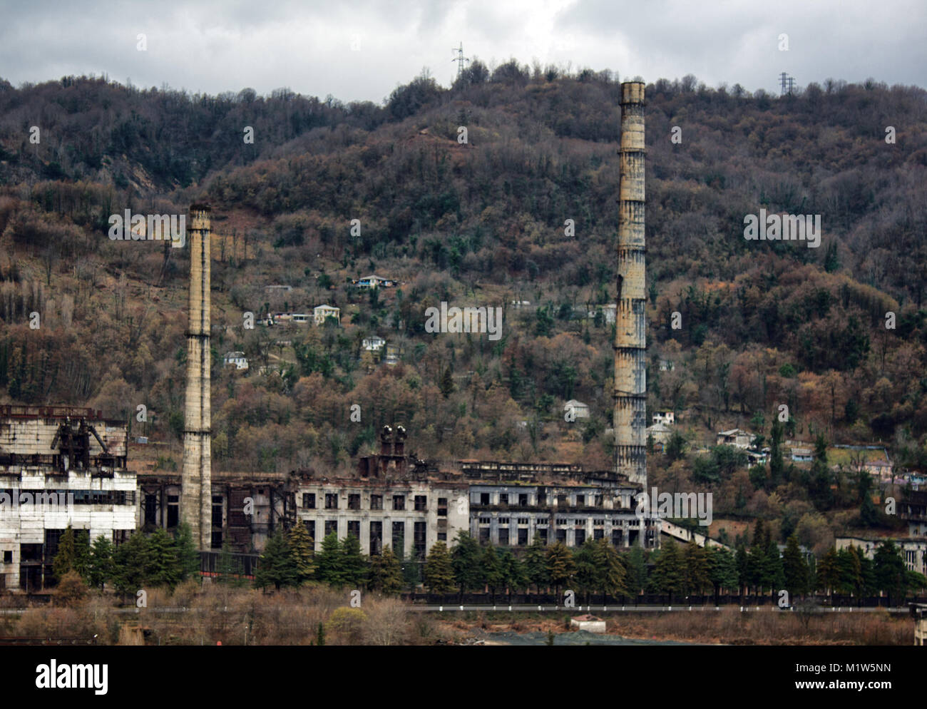 Abandoned Soviet-built factory in mountains. Economic crisis ...