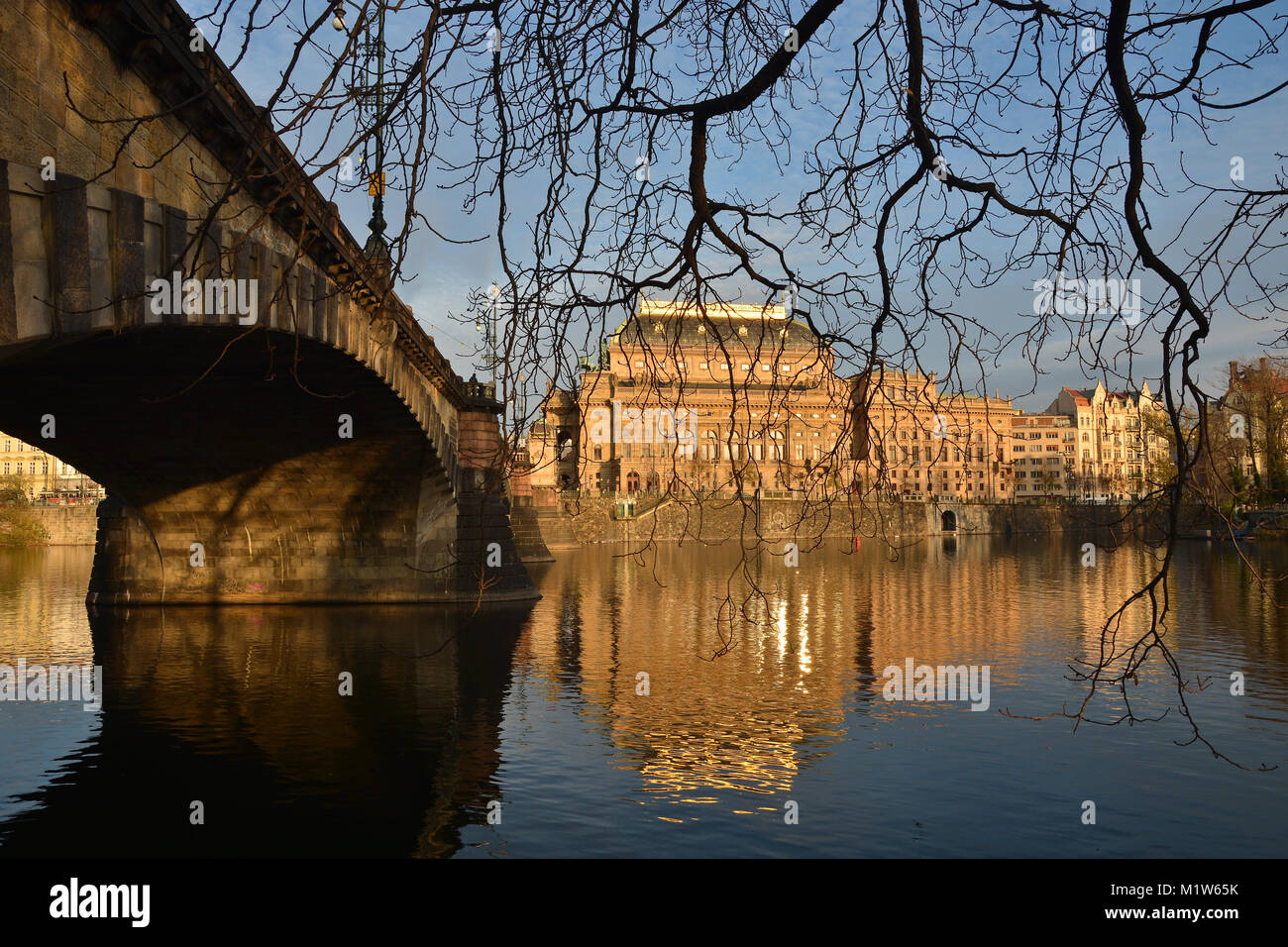 National Theater in Prague. The Vltava embankment in the capital of the ...