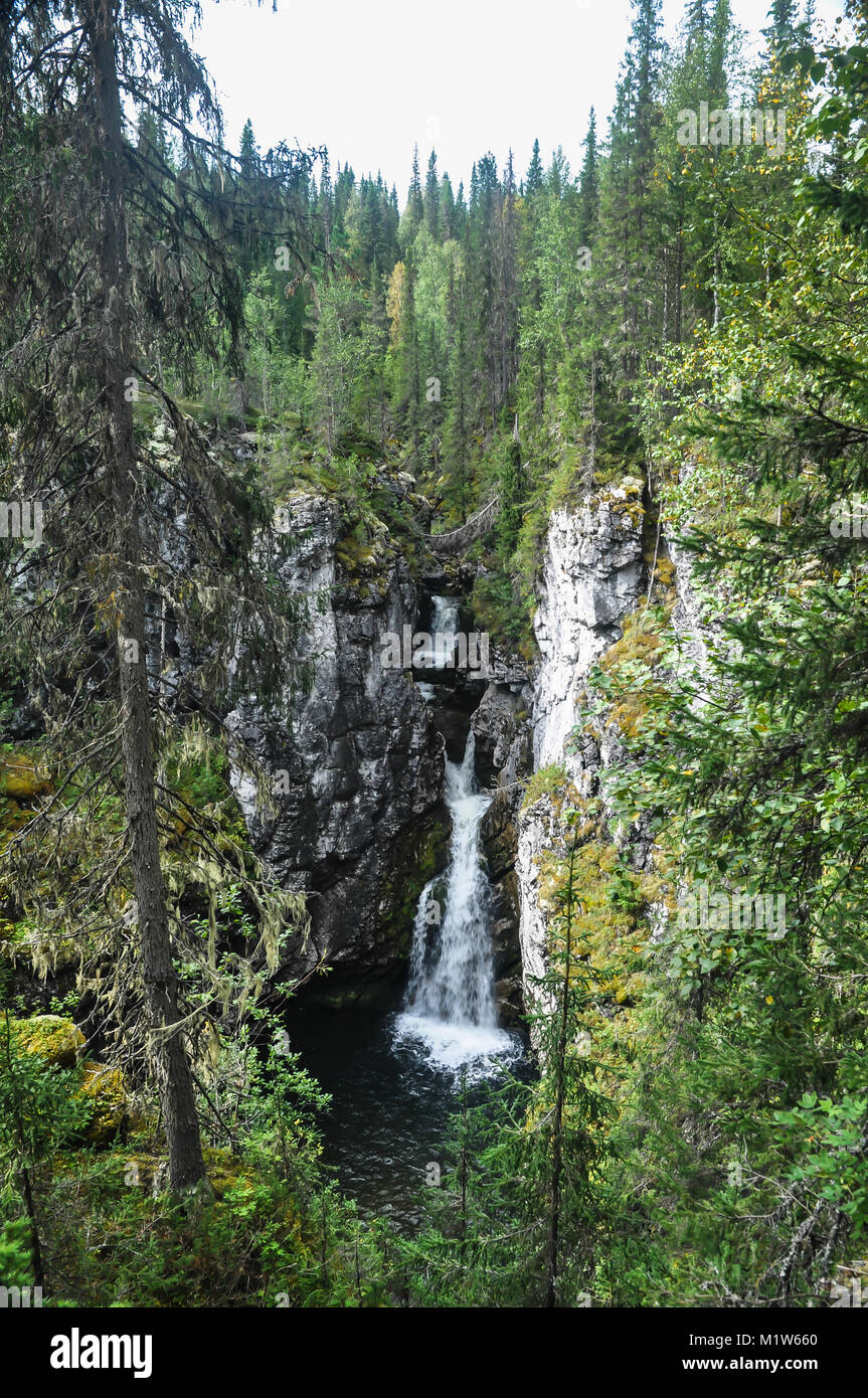 Virgin Komi forests, a waterfall in the rocks. The object of UNESCO ...