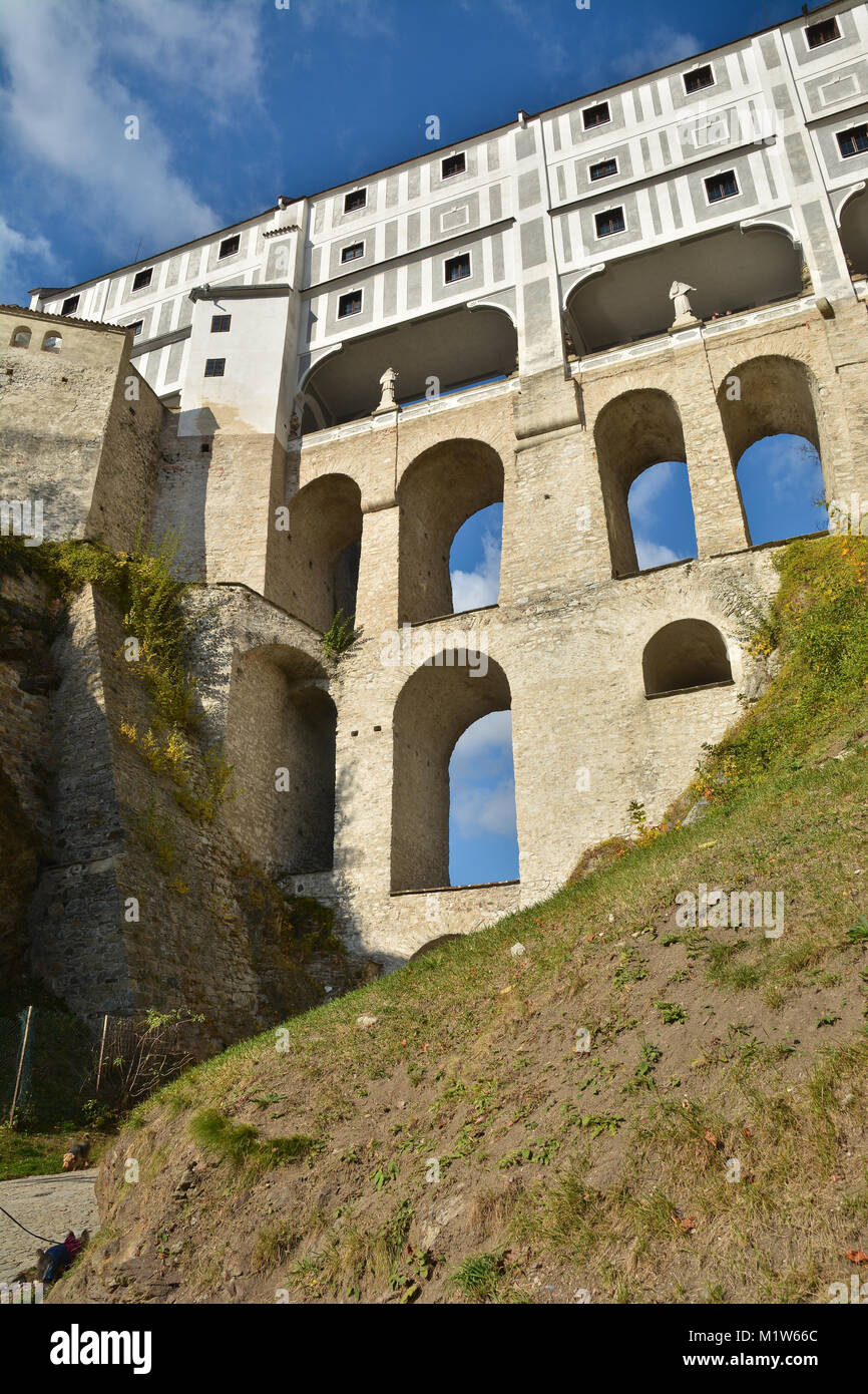 Mantle bridge of the castle in Cesky Krumlov. The world heritage site ...
