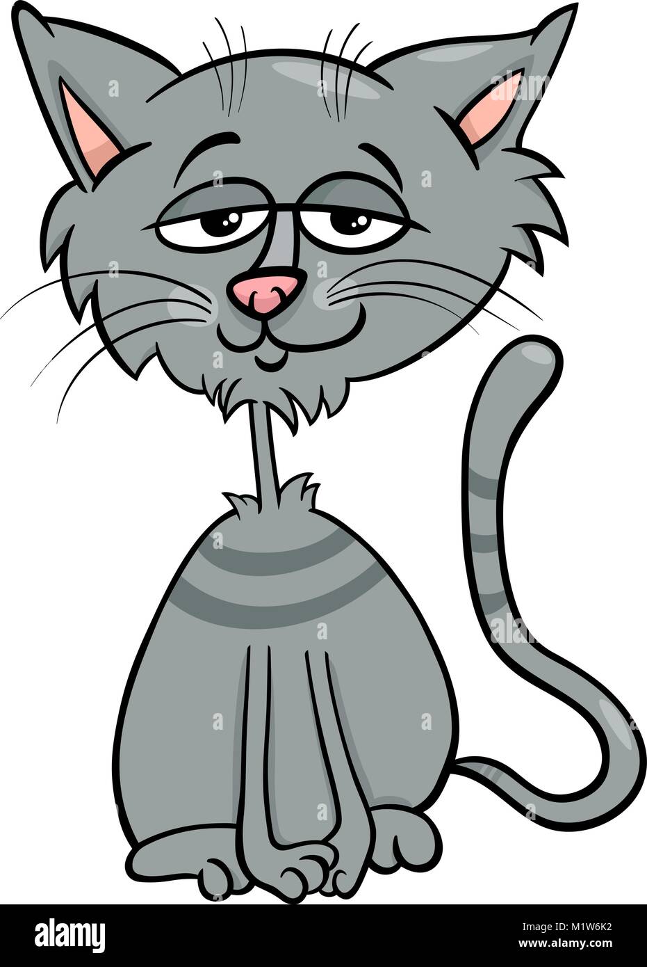 Cartoon Illustration of Funny Gray Cat Pet Animal Character Stock ...
