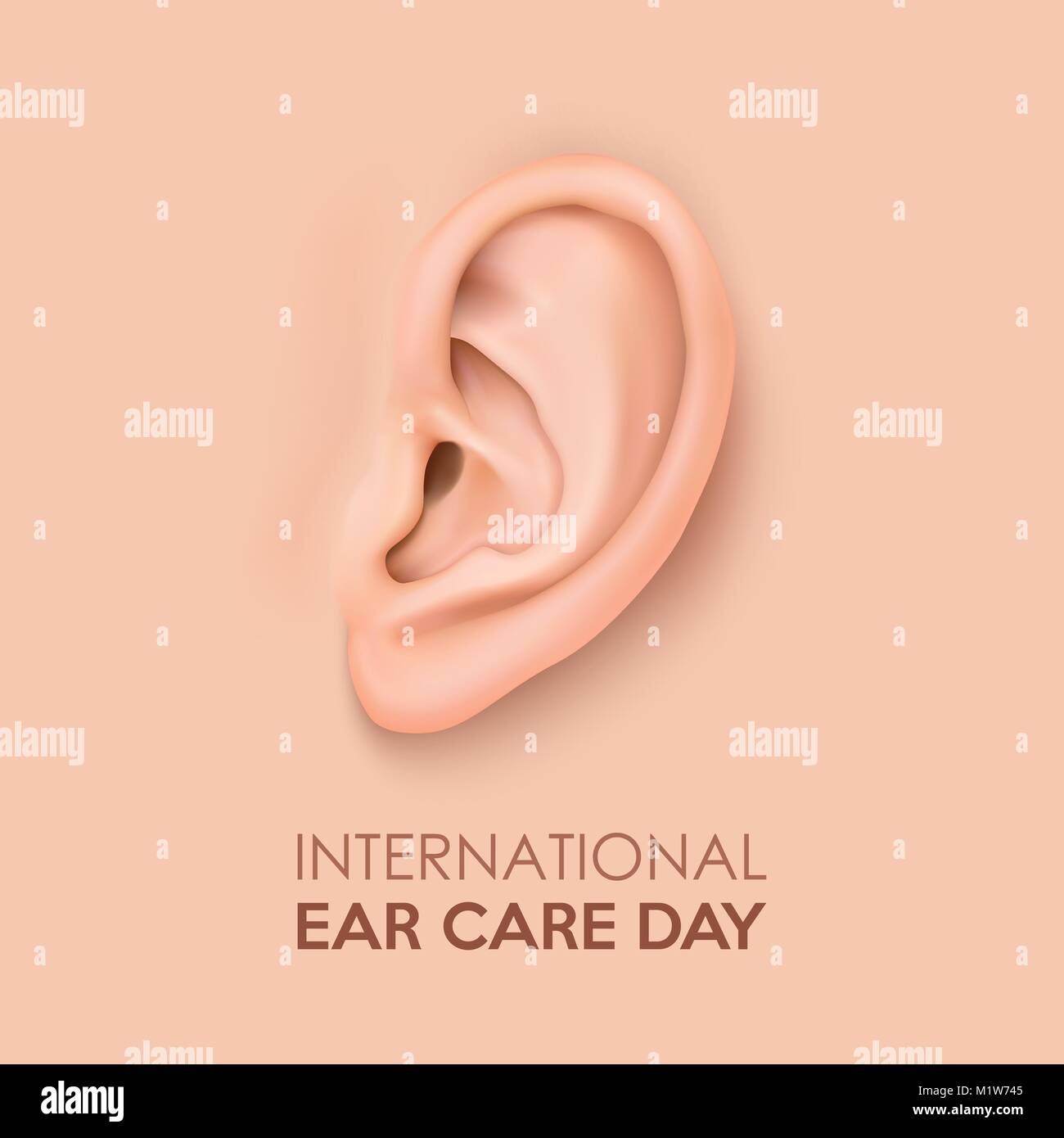 Vector background with realistic human ear closeup. International Ear ...