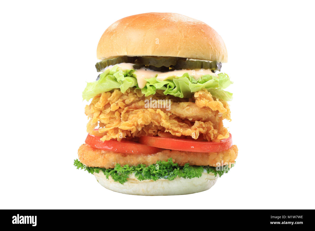 Crispy chicken burger isolated on white background Stock Photo - Alamy