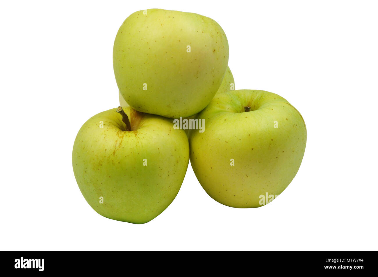 Three green apples isolated on white background Stock Photo - Alamy