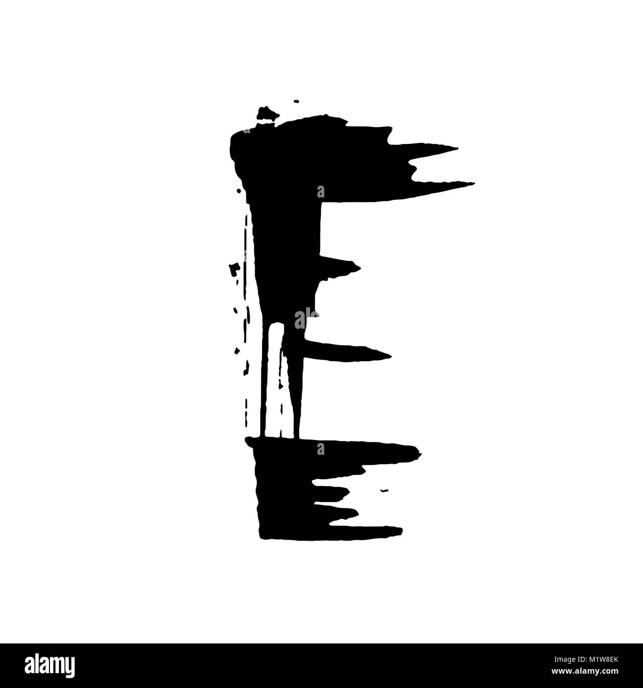 Letter E. Handwritten by dry brush. Rough strokes font. Vector ...