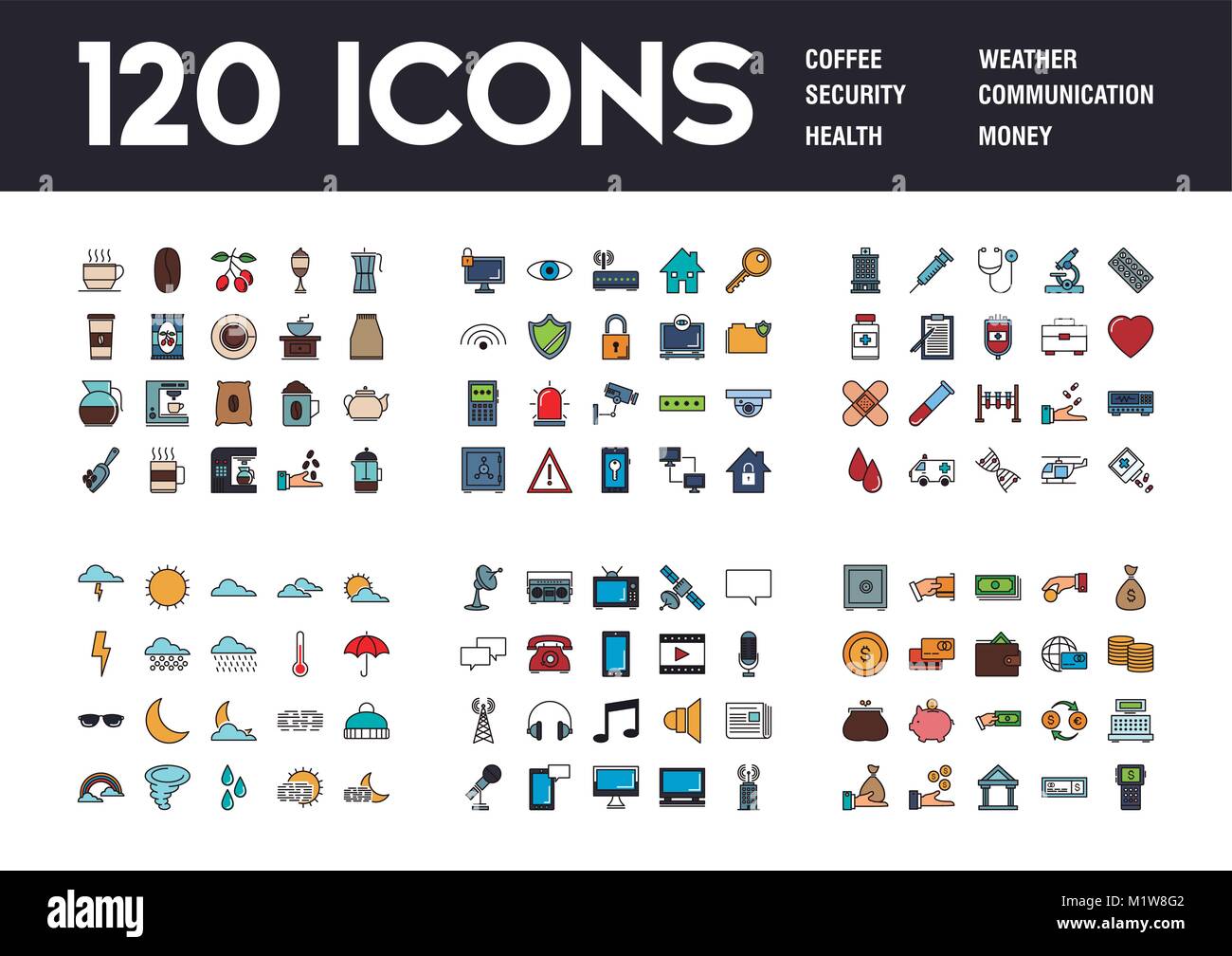 Set of 120 icons with different themes Stock Vector Image & Art - Alamy