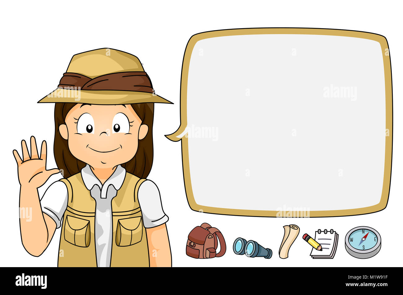 Illustration of a Kid Girl Explorer Waving Her Hand with a Blank Speech ...