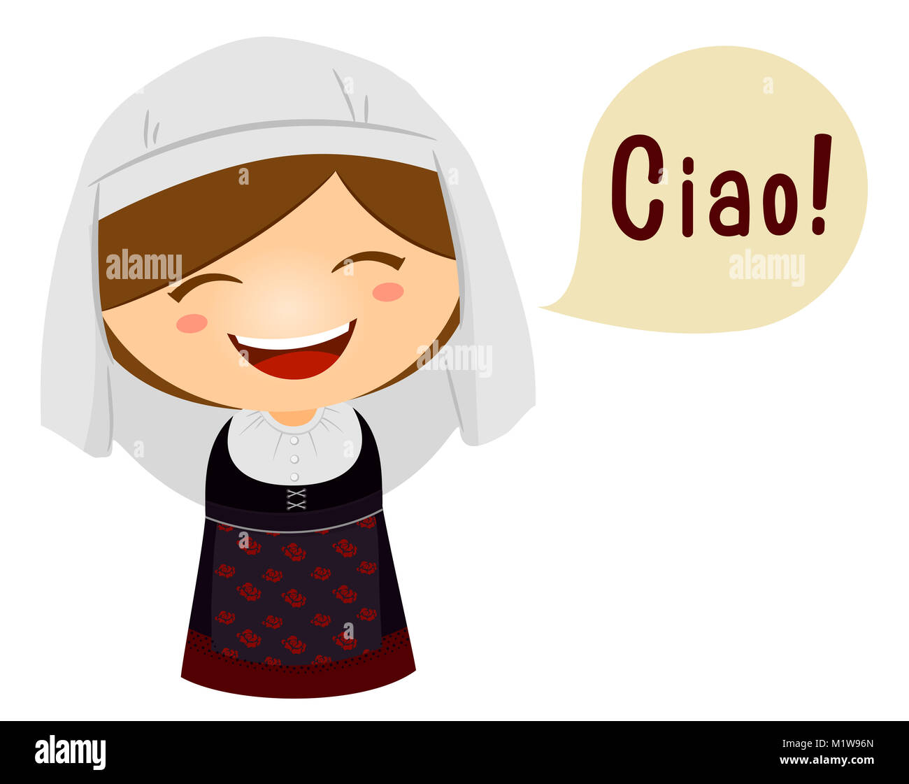 Cute Illustration of a Little Girl in an Italian Costume Saying Hello ...