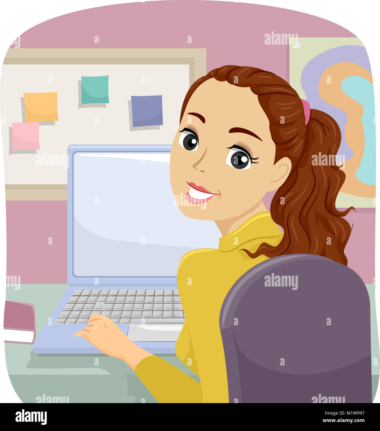 Illustration Featuring a Teenage Girl Using Her Laptop at Home to ...