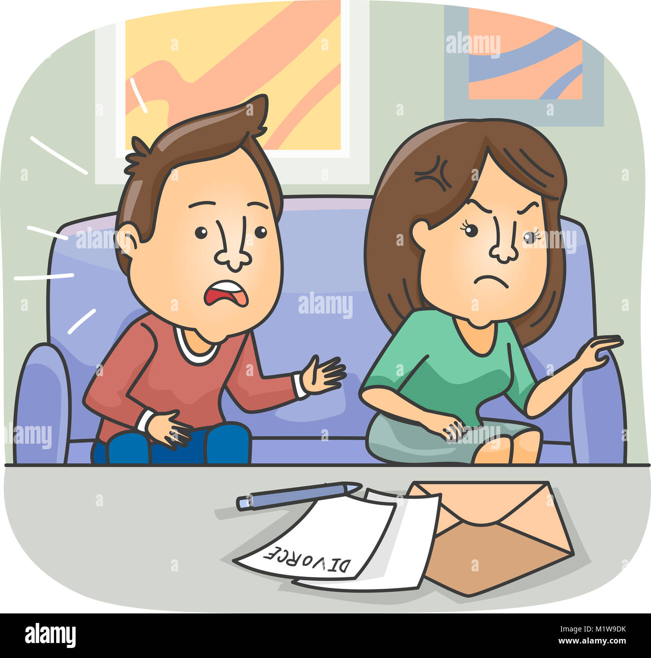 Illustration Featuring an Angry Wife Giving Divorce Papers to Her ...