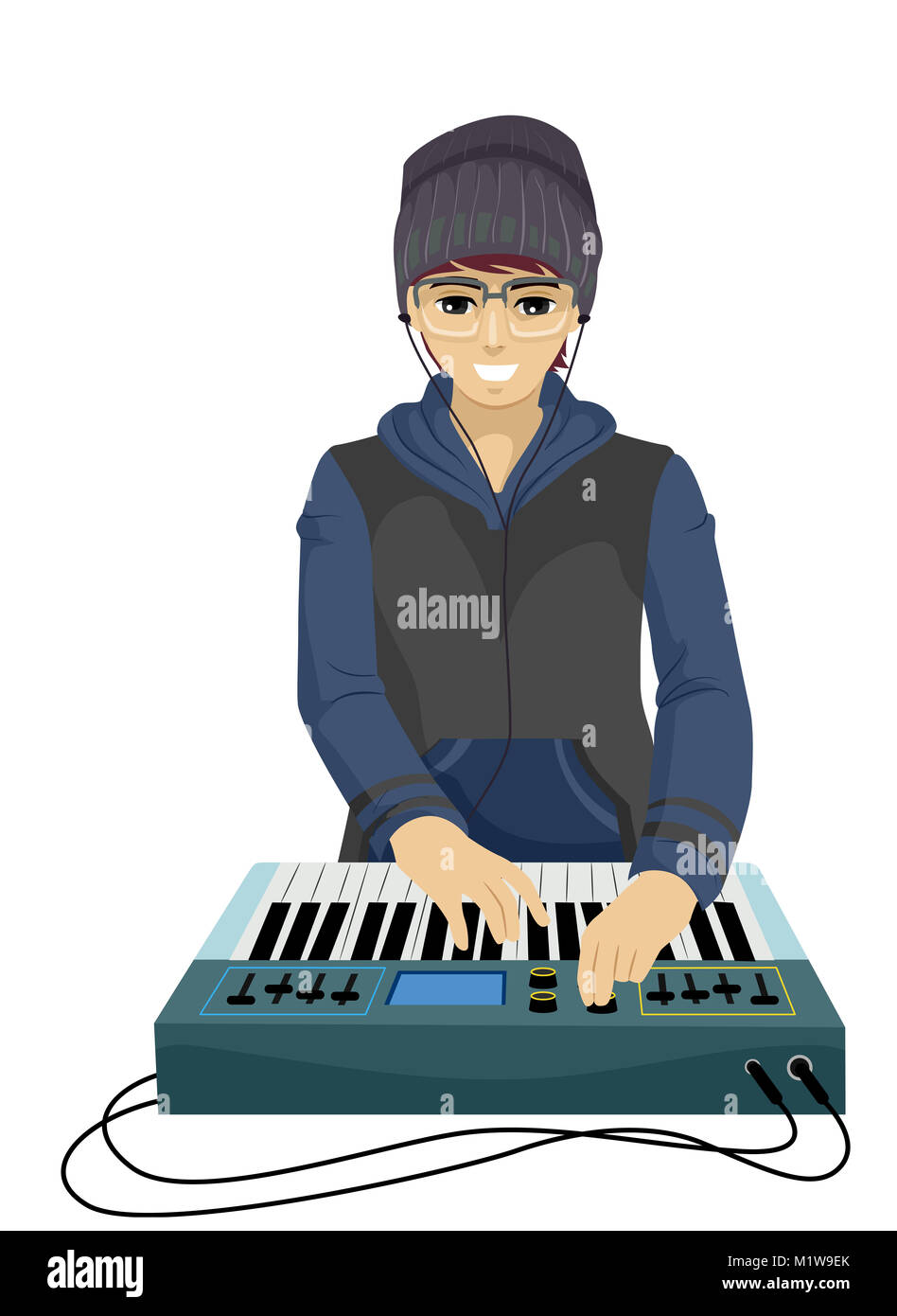 Illustration Featuring a Young Teenage Guy Playing With a Music ...