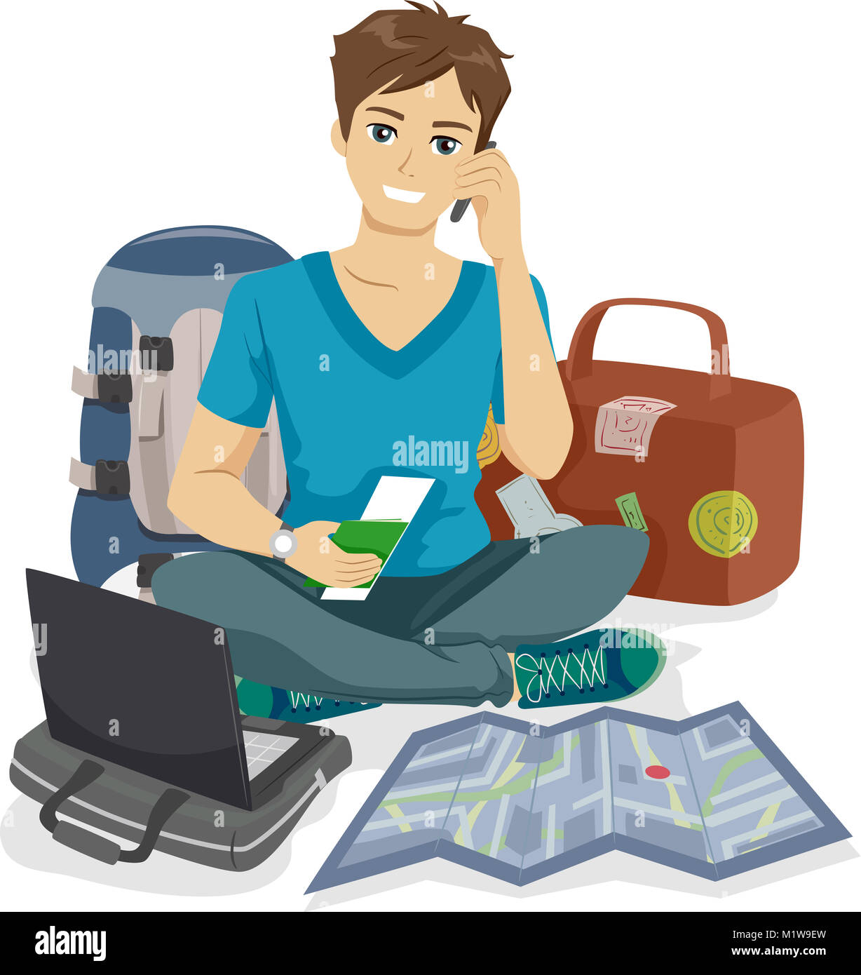 Man Packing Suitcase Cartoon