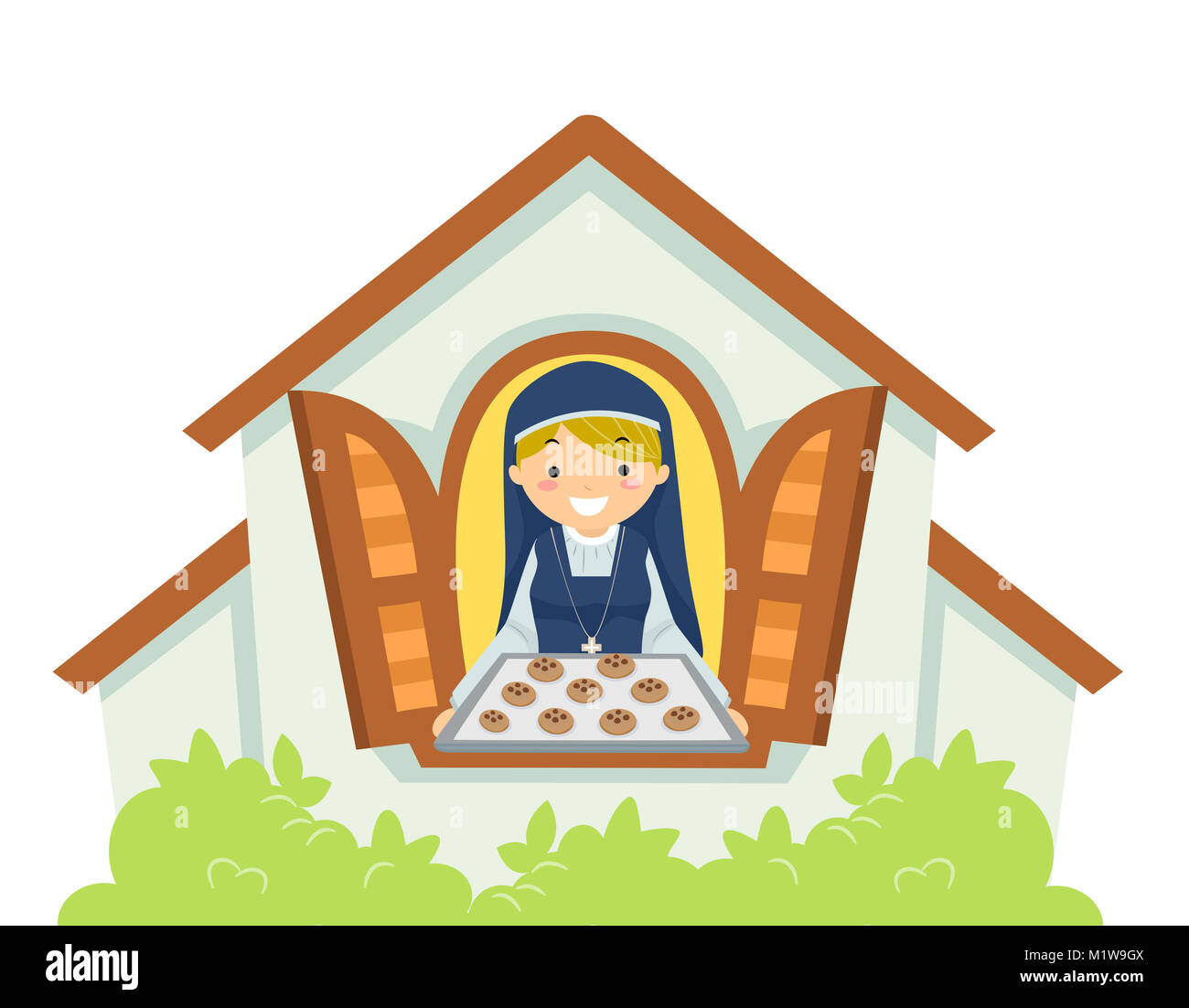 Illustration of a Beautiful Young Woman Wearing the Uniform of a Nun ...