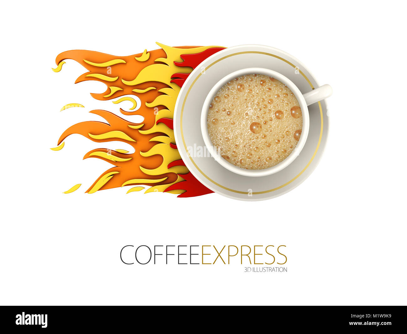 coffee cup with flame on the back, coffee time concept, 3d Illustration ...
