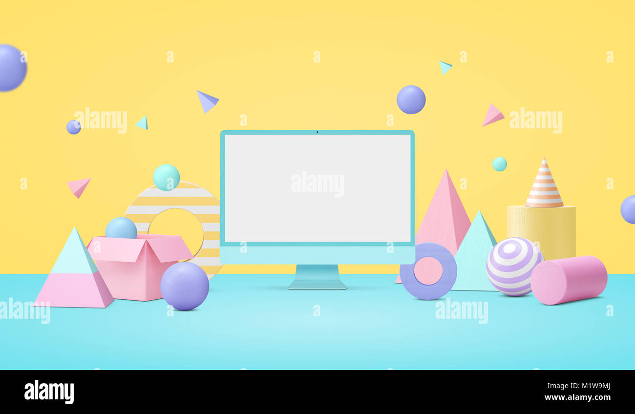 Graphic- 3D item set, colorful object of number, mobile phone, box and ...