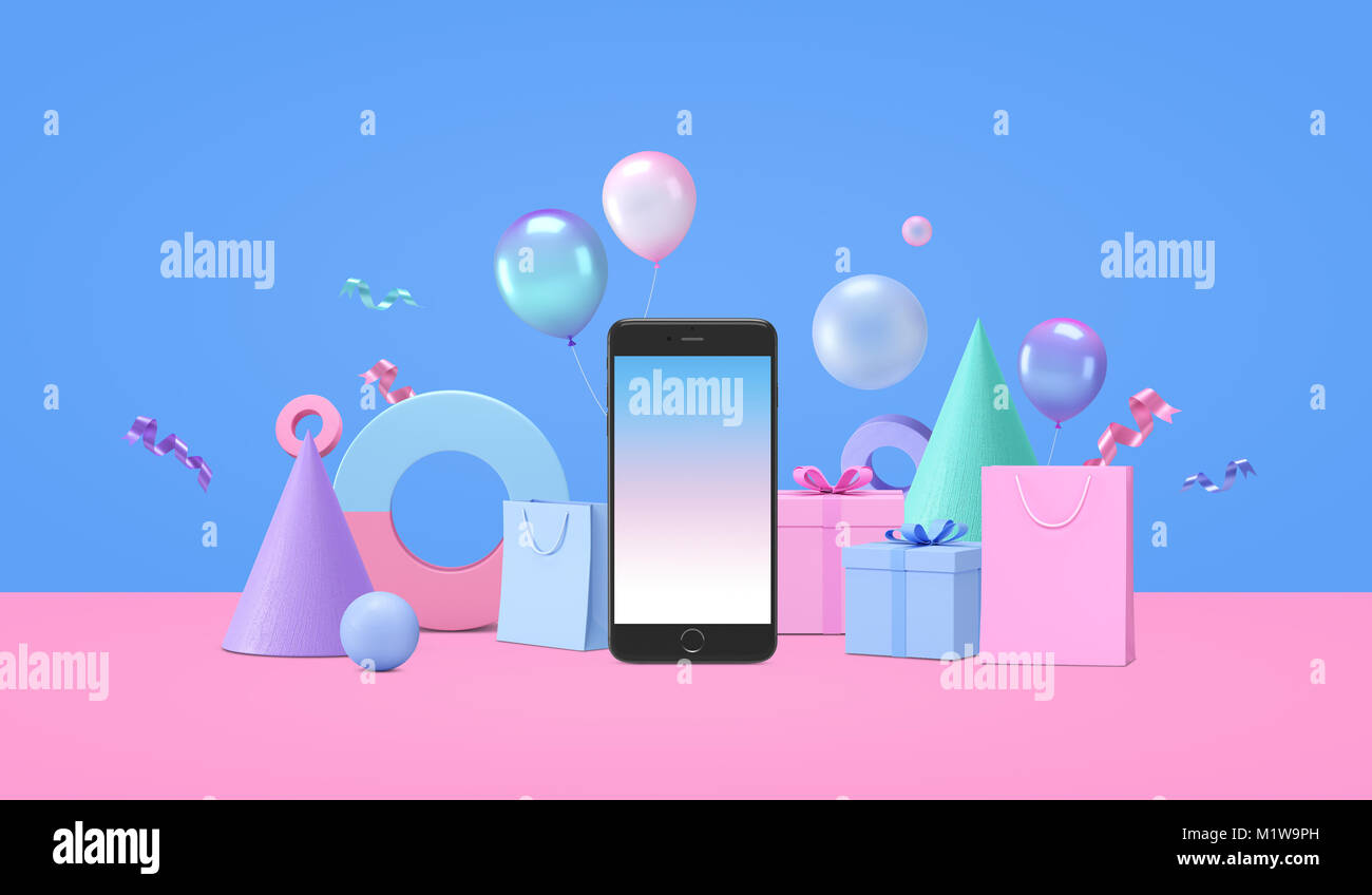 Graphic- 3D item set, colorful object of number, mobile phone, box and ...