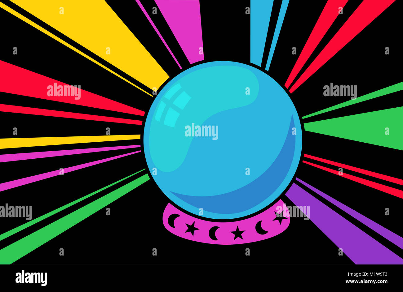 Colorful Illustration Featuring a Crystal Ball Radiating Bright Rays of ...