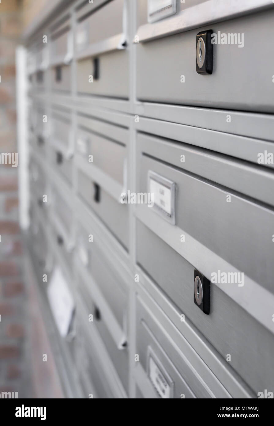 Close up view of new aluminum letter boxes Stock Photo - Alamy