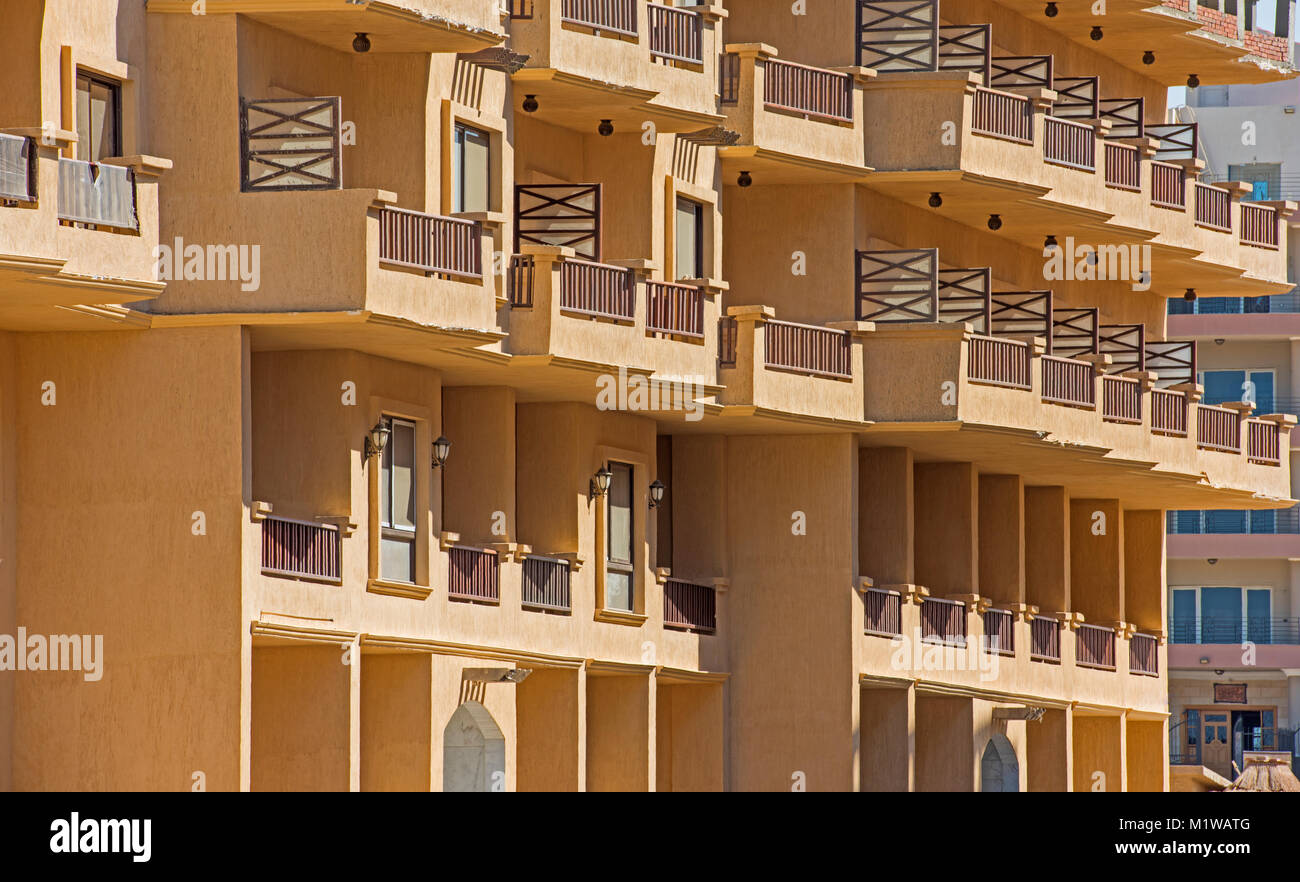 Outside exterior of an apartment block construction project in tropical ...