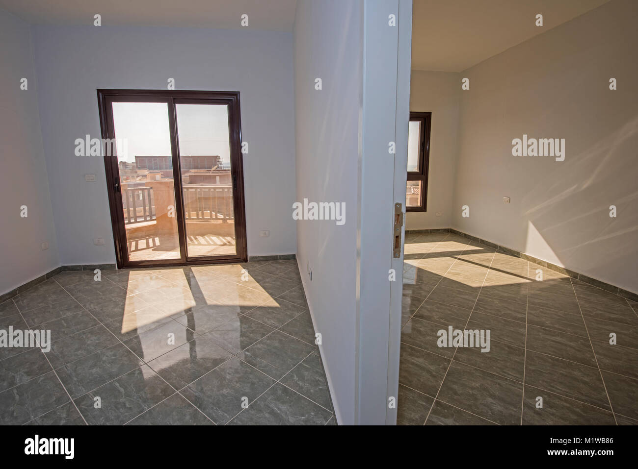 Interior decor design in luxury modern empty unfinished show home ...