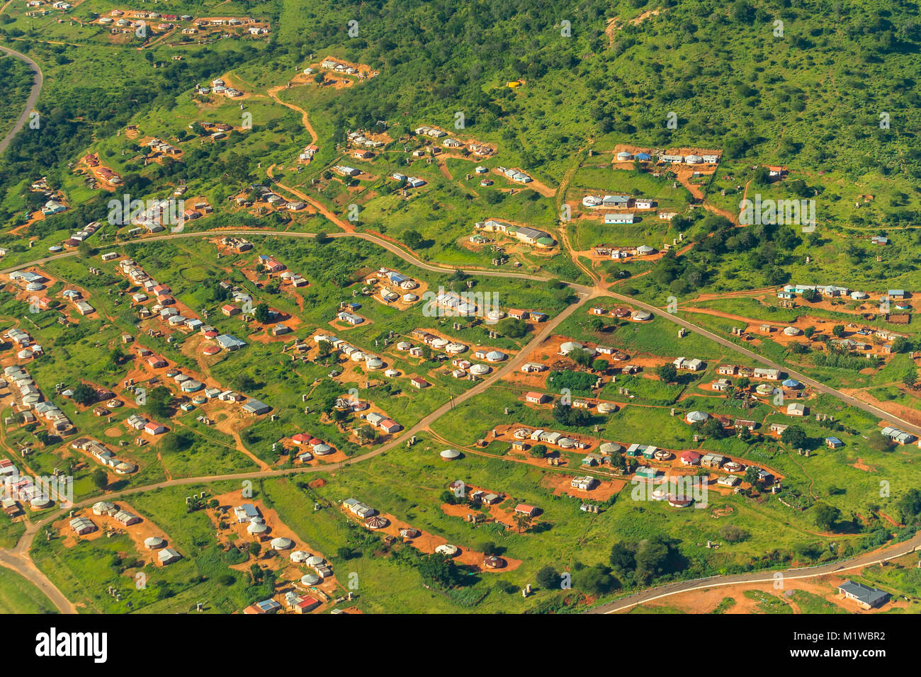 Flying birds-eye view rural South-Africa Inanda Inchanga valleys ...