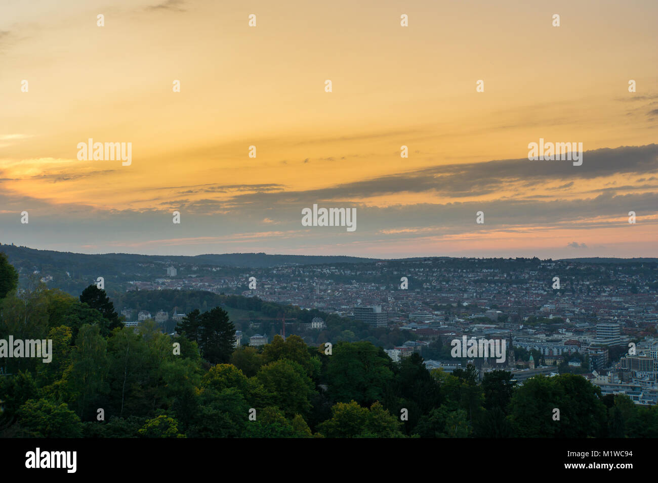 Wide view over the roofs of the city of stuttgart from above at ...