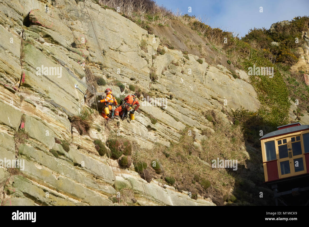 Hastings, specialist engineers stabilising East Hill cliff face, by the ...