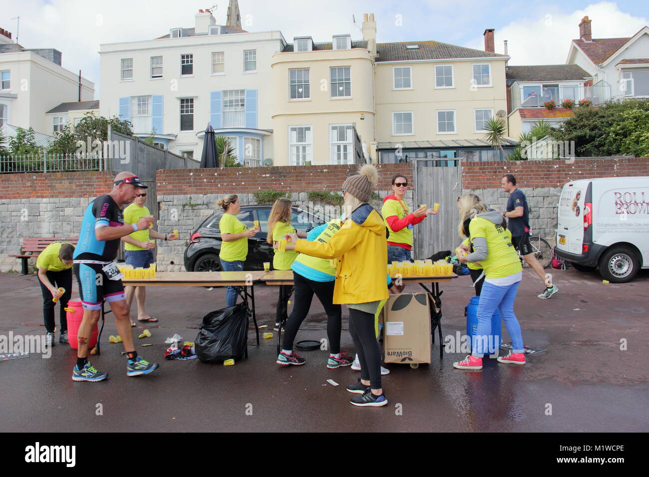Drinks station,ironman triathlon,Weymouth,Dorset,2017 Stock Photo - Alamy