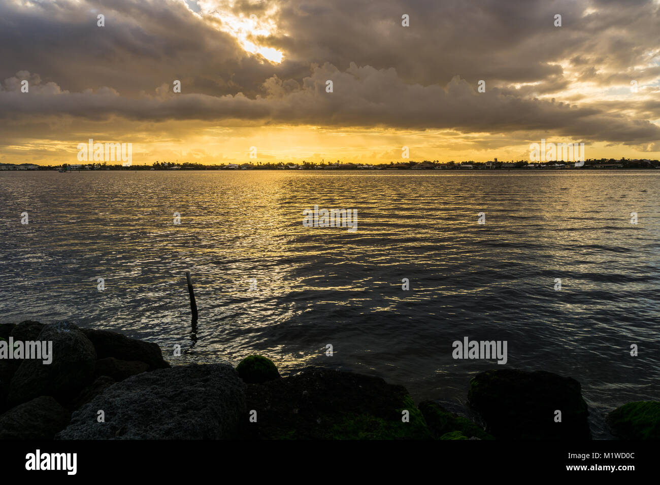 USA, Florida, Amazing sunset with glowing orange sky and fantastic ...